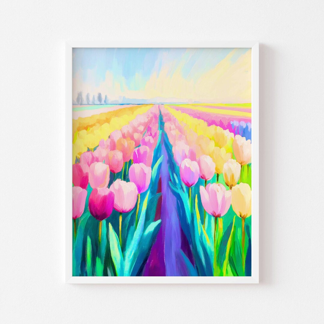 Tulip Field Art Print - Tulip Wall Art - Pastel Printable Tulip Poster ...
