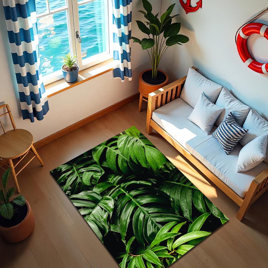 Green Leaf Rug, Exotic Leaves Carpet, Botanical Mat, Tropical Home ...