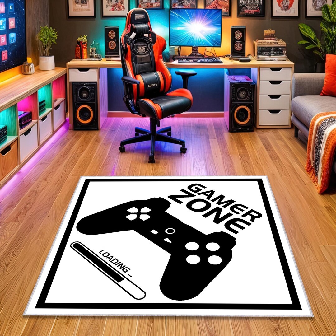 Gamer Zone Rug: White Gaming Room Carpet, Playroom Mat - Etsy