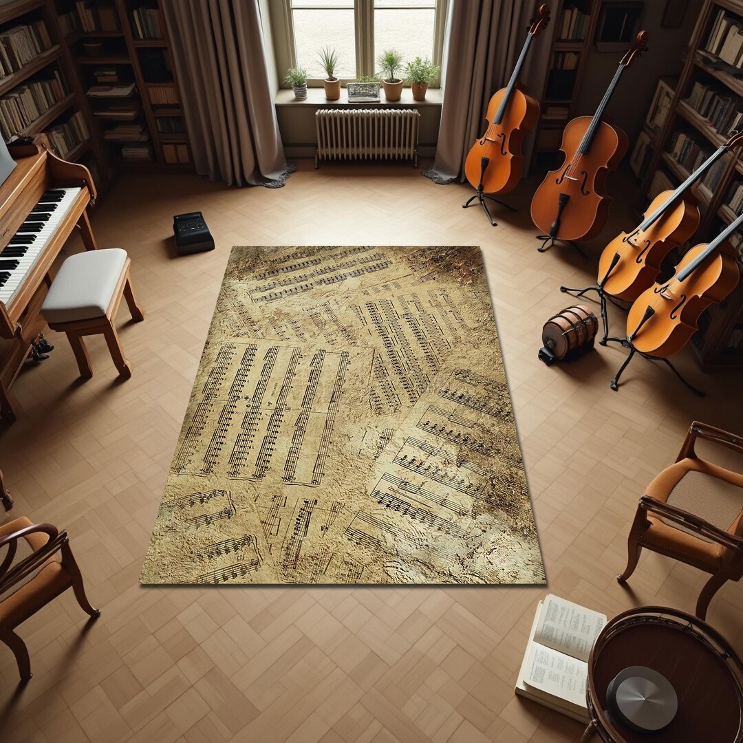 Retro Music Notes Rug: Musical Art Decor, Gift for Musician - Etsy