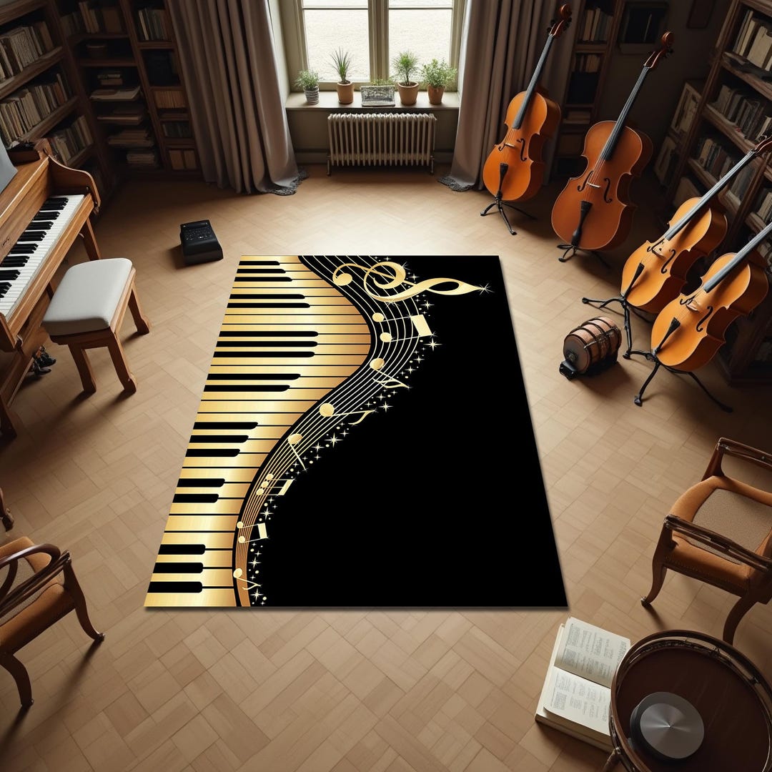 Black Piano Keys Rug, Music Room Mat, Piano Keyboard Carpet, Musical ...