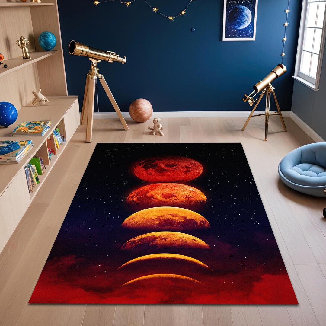 Red Moon Phases Rug: Galaxy Space Art Carpet - Etsy