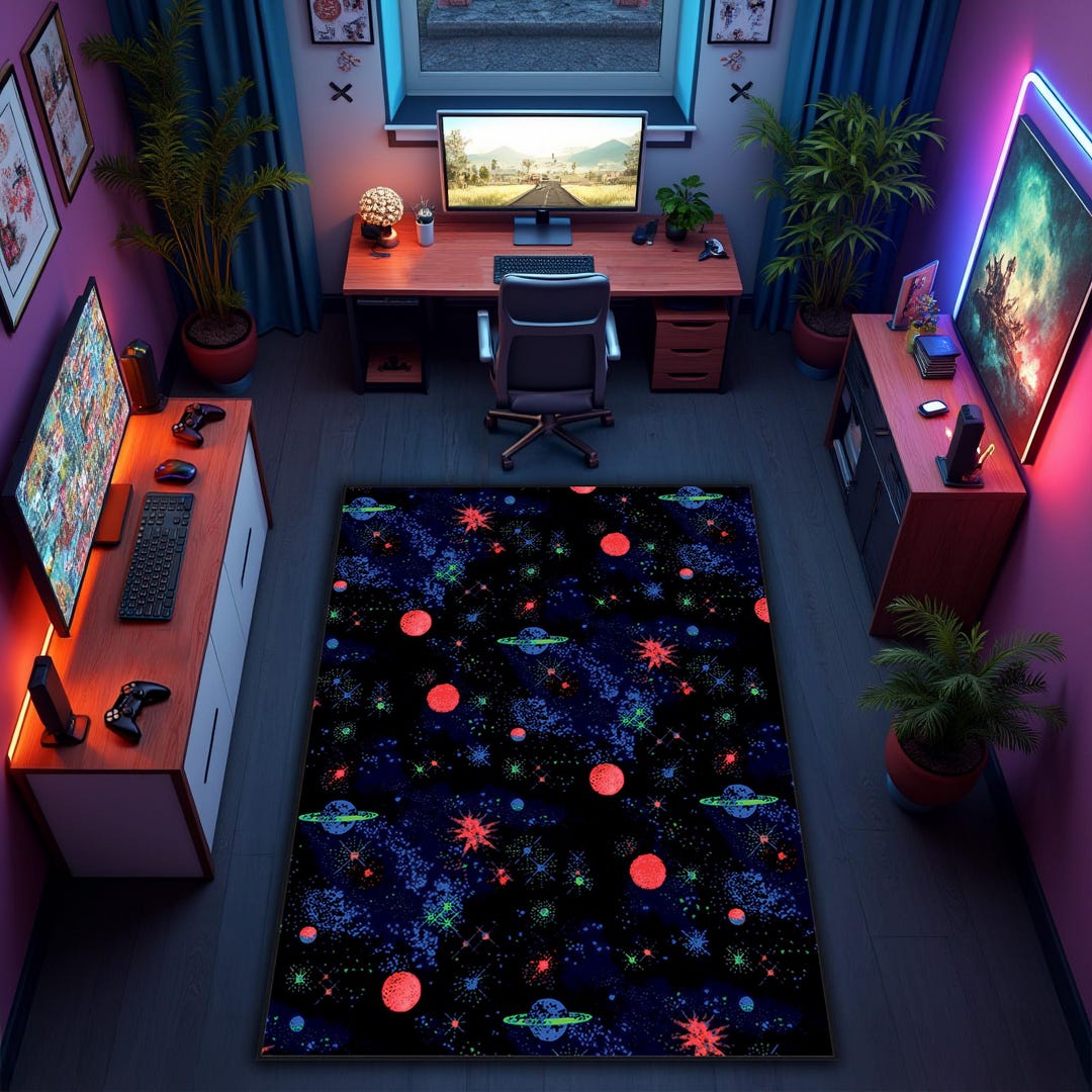 Spacey Gaming Rug: 90s Retro Arcade Decor - Etsy