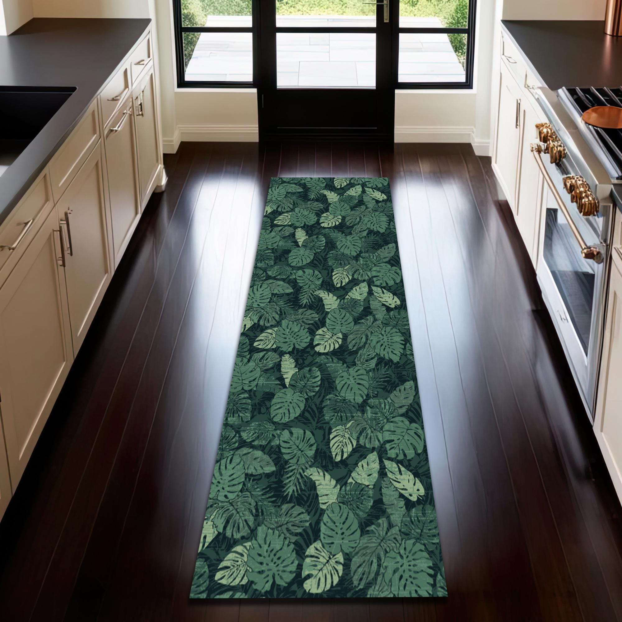 Tropical Leaf Runner Rug: Green Palm Botanic Coastal Decor - Etsy