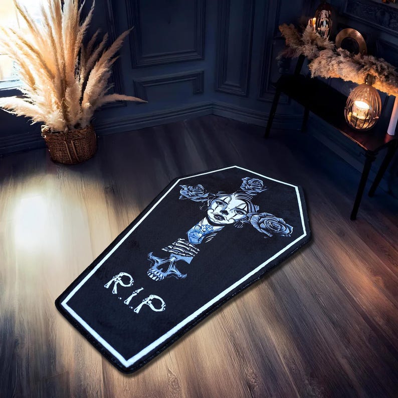 Coffin Shaped Gothic Rug: Sugar Skull Girl, Spooky Halloween Decor - Etsy