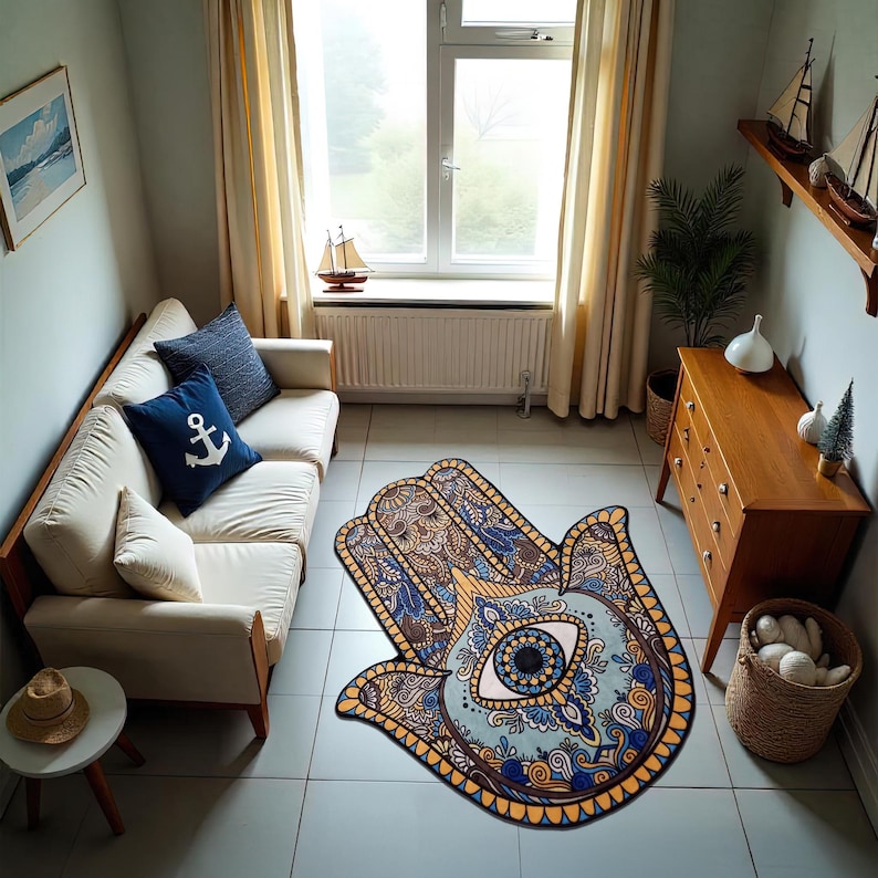 Evil Eye Hamsa Hand Rug: Boho Spiritual Protection Mat - Etsy