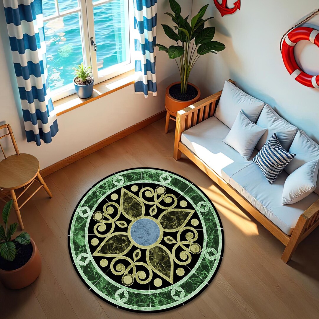 Green Baroque Rug, Real Looking Marble Carpet, Tile Decor, Decorative ...