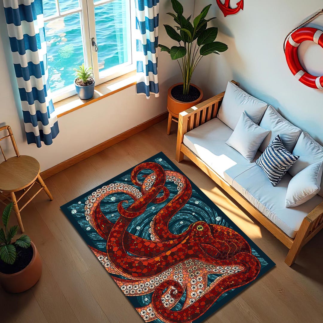Abstract Octopus Area Rug, Mosaic Ocean Art, Modern Floor Decor - Etsy