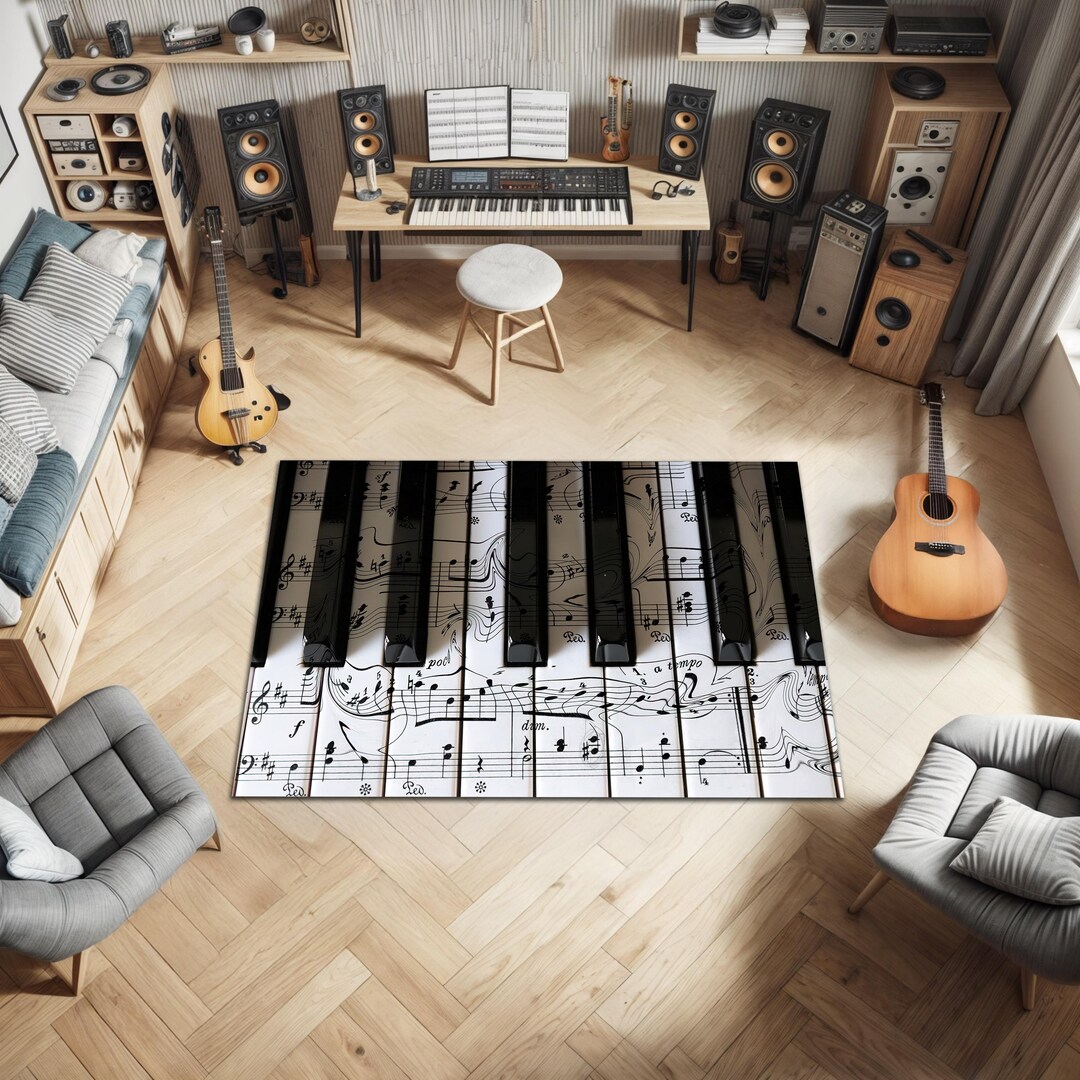 Piano Keys Printed Rug, Music Room Carpet, Music Instrument Mat, Piano ...