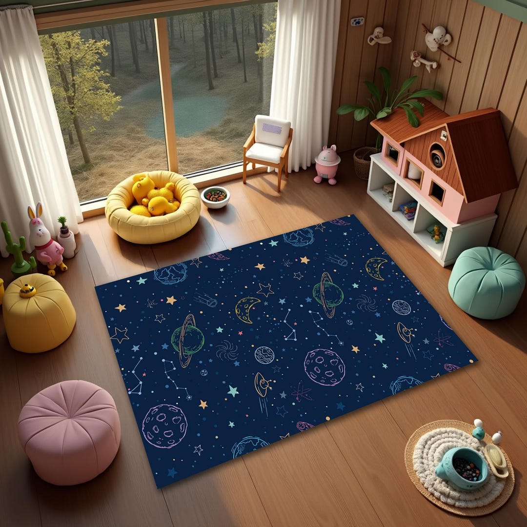 Colorful Cosmos Rug, Neon Color Planets Stars Carpet, Universe Rug ...