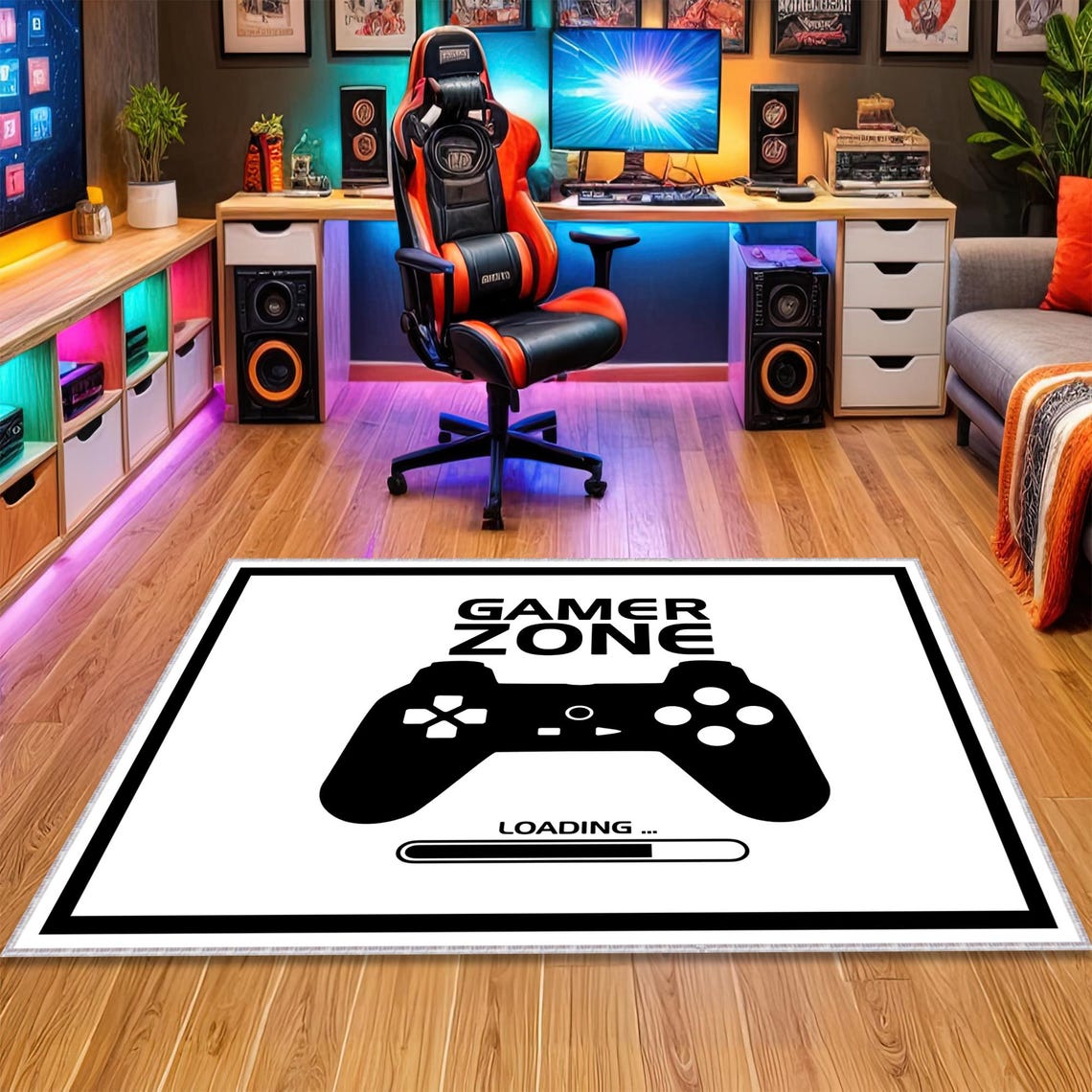 Gamer Zone Rug: White Gaming Room Carpet, Playroom Mat - Etsy