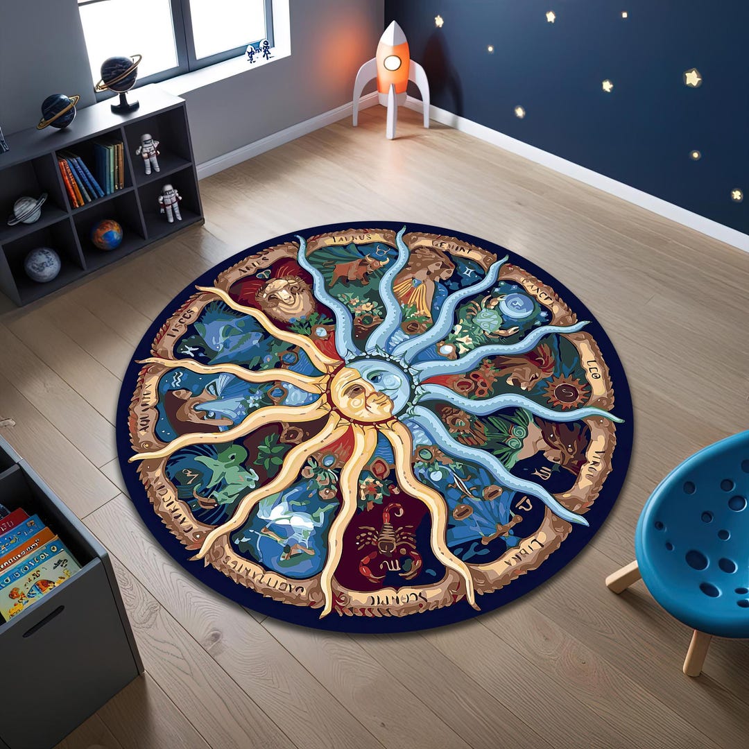 Zodiac Signs Round Rug: Ancient Astronomy Decor, Tarot Carpet - Etsy