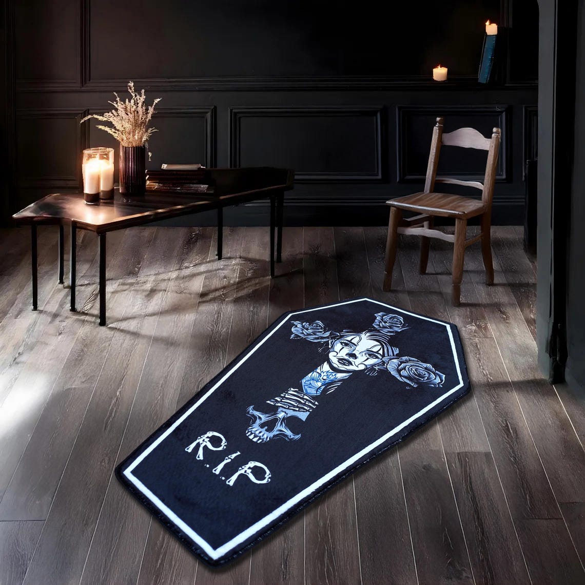 Coffin Shaped Gothic Rug: Sugar Skull Girl, Spooky Halloween Decor - Etsy