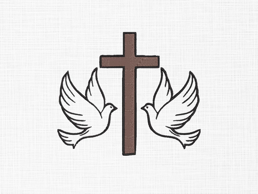 Cross Embroidery Design, Cross With Birds Embroidery Design, Christian ...