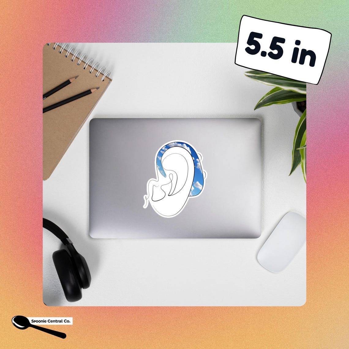 Hearing Aid Ear Sticker | Line Art Design With Blue Sky & Clouds ...