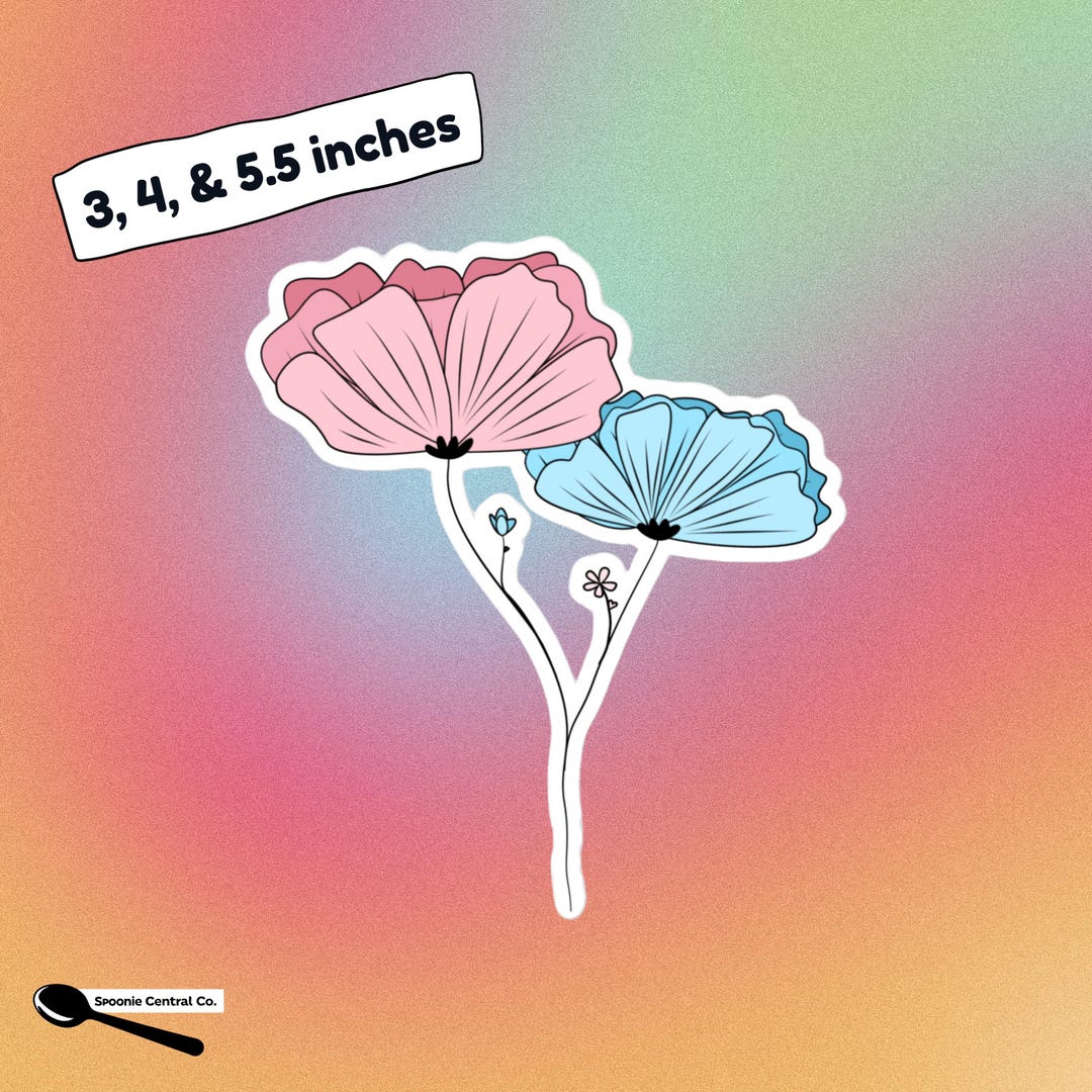 Trans Pride Flag Poppy Sticker, LGBTQ+ Floral Decal, Gender Identity ...