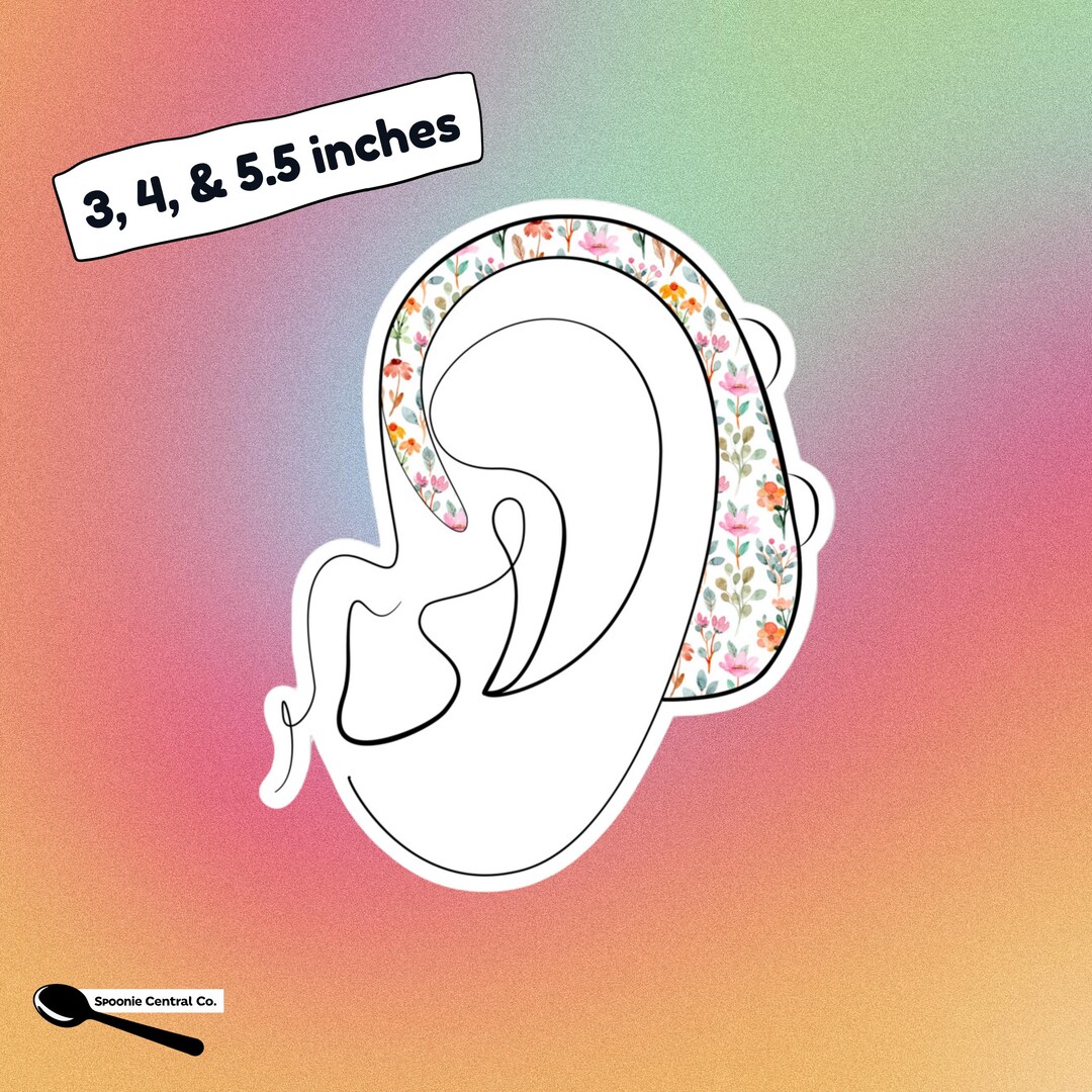 Hearing Aid Sticker Pink Flowers, Line Art Ear Decal for Deaf Awareness ...