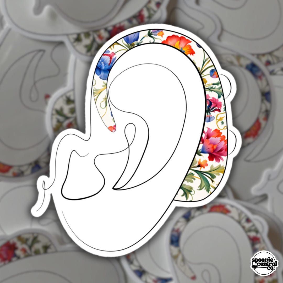 Floral Hearing Aid Sticker: Ear Line Art Decal - Etsy