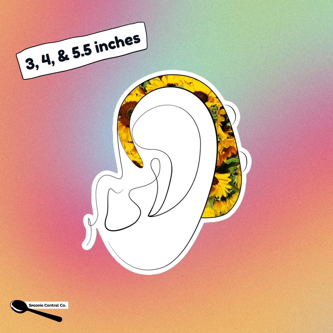 Hearing Aid Sticker With Sunflower Field Design, Ear Line Art Decal for ...
