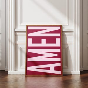 Amen Print Jesus Typography Poster Trendy Christian Wall Art Retro ...