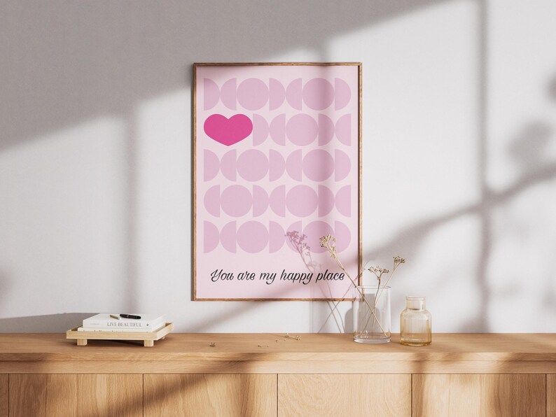 Valentine Heart Print for Download Black Pink Heart Romantic Wall Art ...