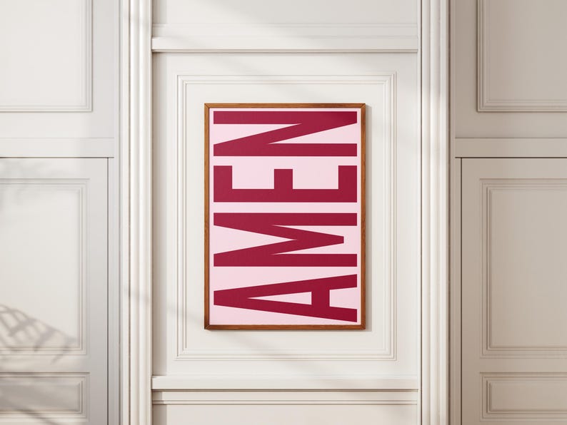 Amen Print Jesus Typography Poster Trendy Christian Wall Art Retro ...