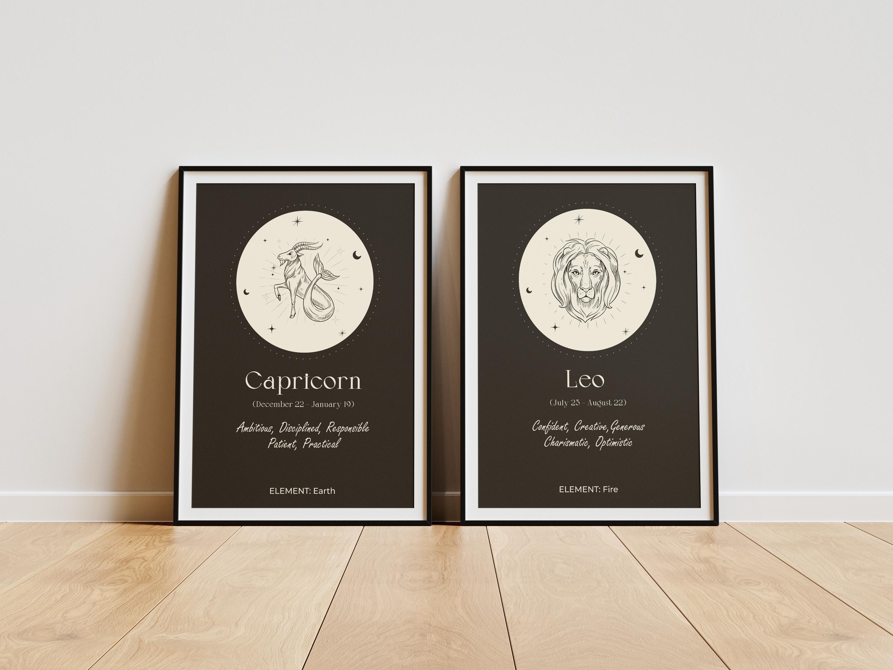 Zodiac Sign Print Set | 12 Minimalist Astrology Posters (digital ...