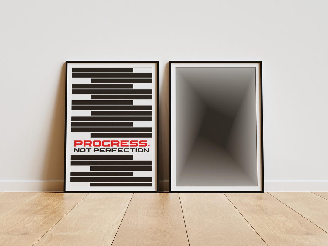 Progress Not Perfection Wall Poster Minimalist Art Set Black Grey White ...