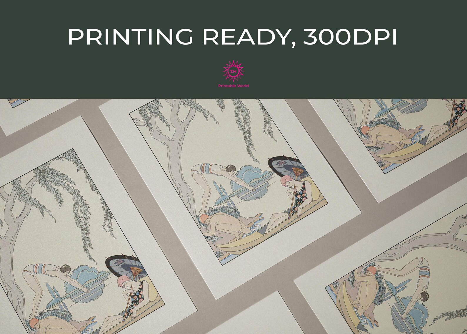 Art Deco Swimmers Vintage Wall Art, 1920s Bathing Scene Printable ...