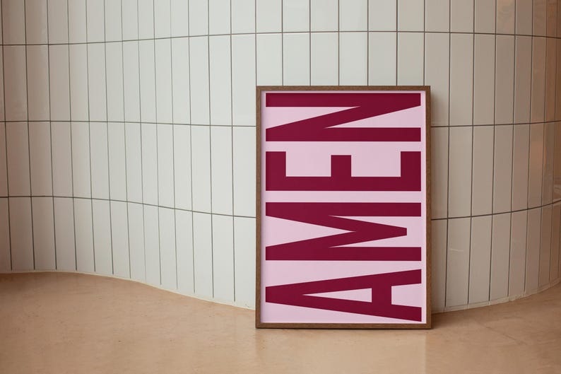 Amen Print Jesus Typography Poster Trendy Christian Wall Art Retro ...