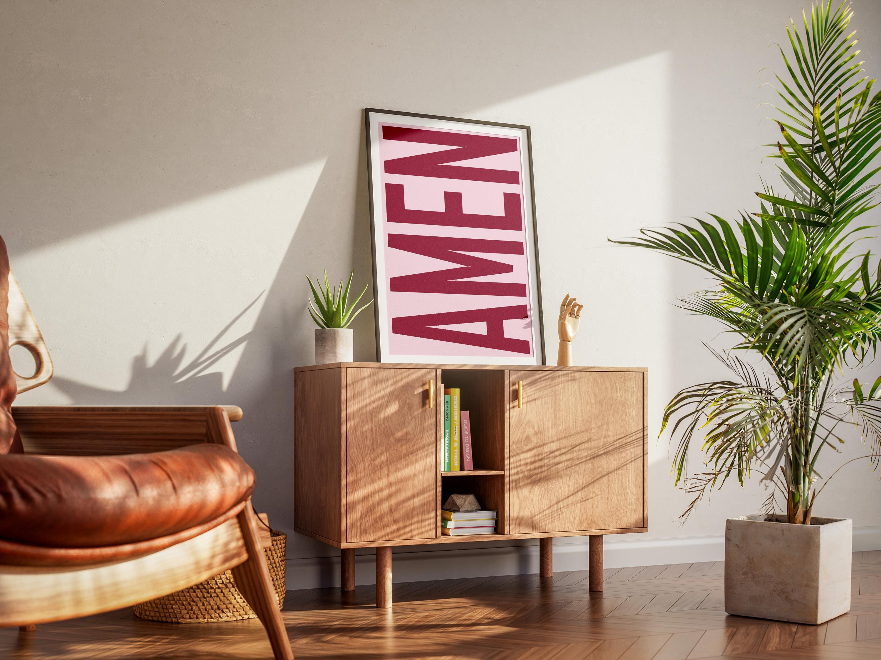 Amen Print Jesus Typography Poster Trendy Christian Wall Art Retro ...