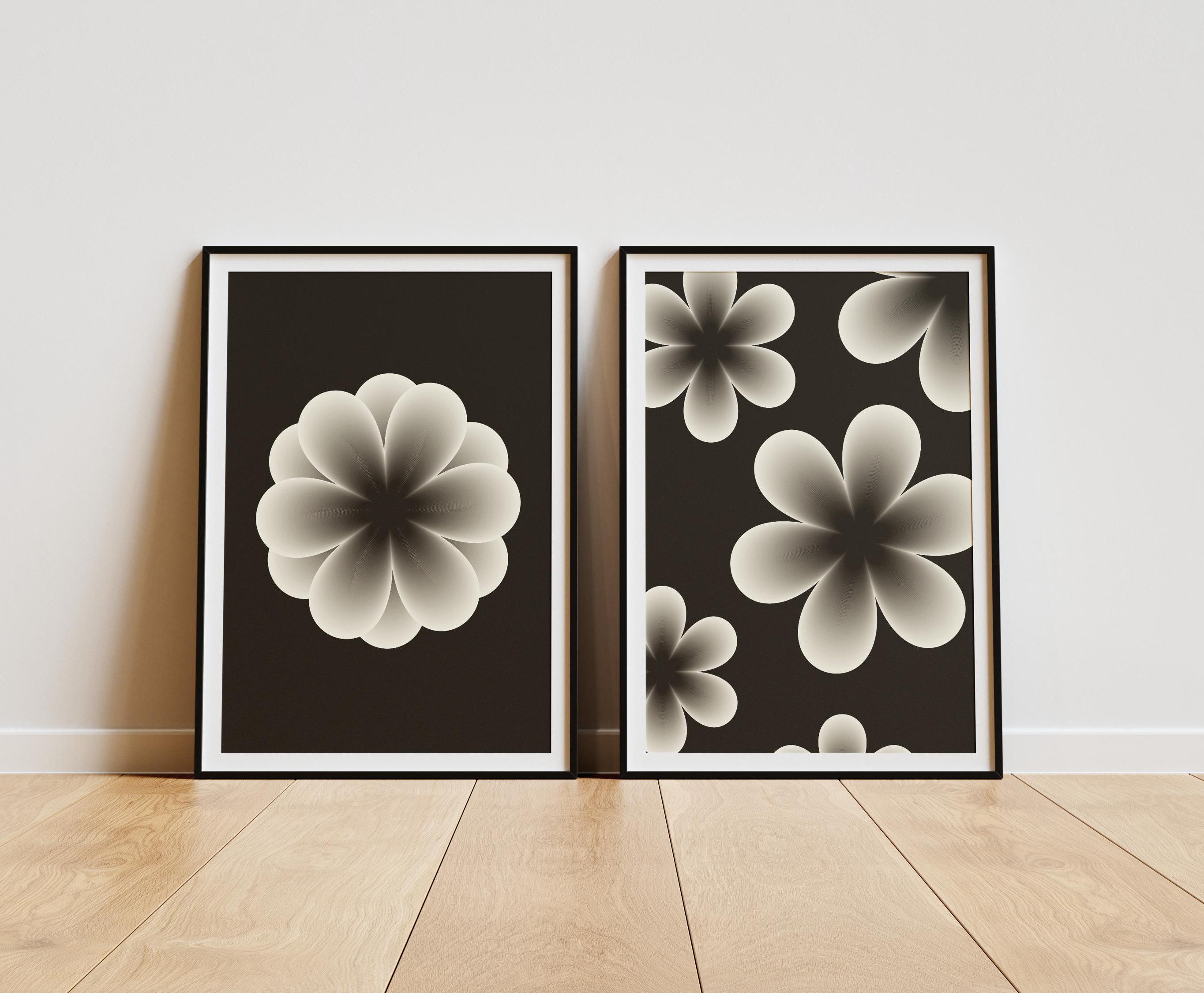 GRADIENT FLOWER ART, White Black Wall Art, Printable Wall Art, Modern ...