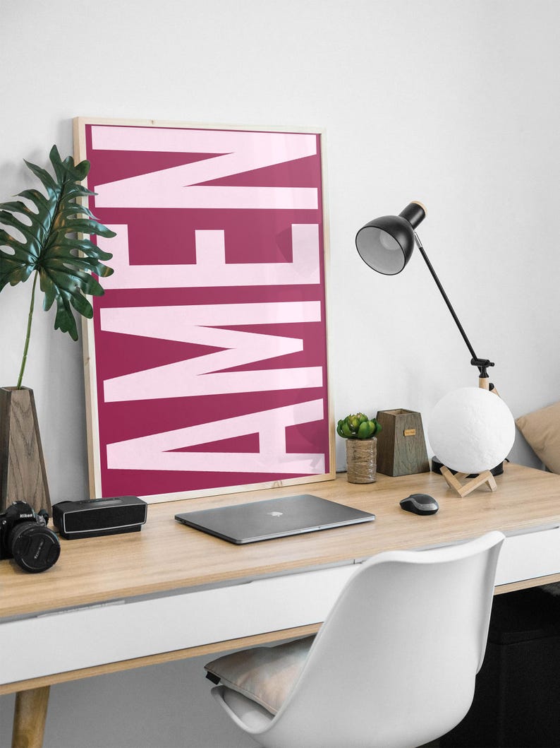 Amen Print Jesus Typography Poster Trendy Christian Wall Art Retro ...