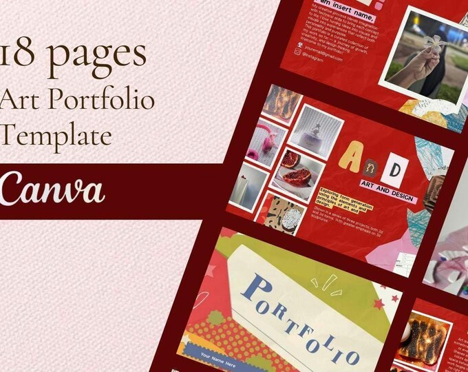Red Scrapbook Art Portfolio Template Canva: Editable Y2K Presentation ...