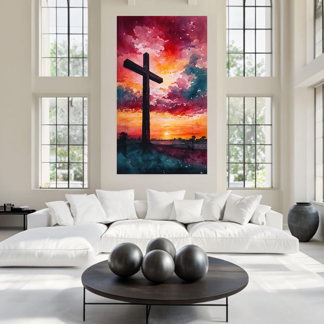 Serene Cross Canvas Art: Sunset Religious Home Decor - Etsy