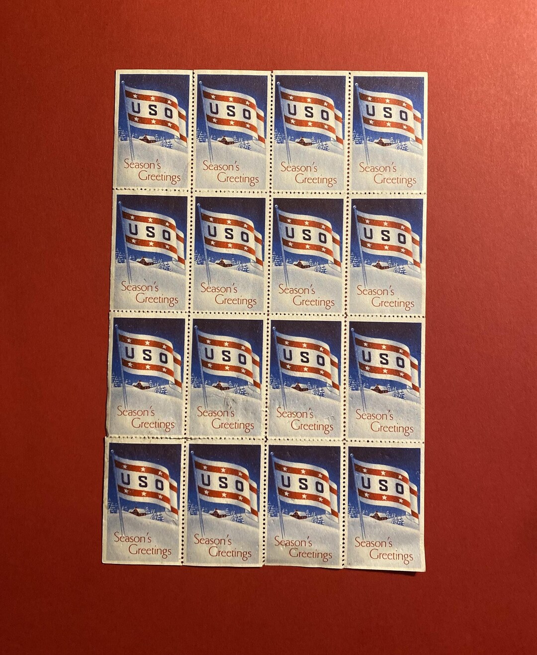 WWII Era USO Season's Greetings Poster Stamps - Full Sheet of 16 - Etsy
