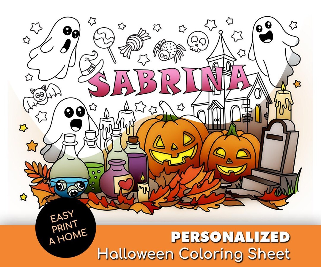 Personalized Halloween Coloring Page, Custom Name Activity Sheet ...