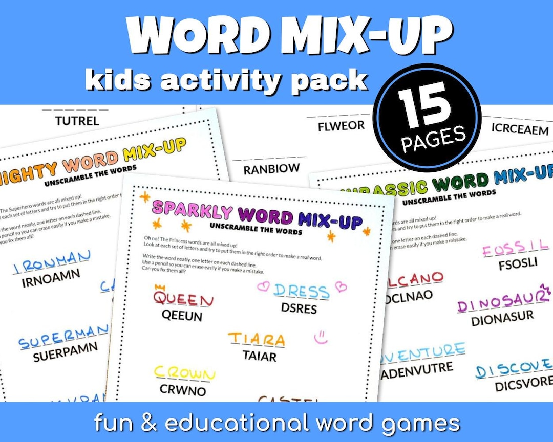 Word Mix-up Kids Activity Pack: 15 Fun Printable Themed Unscramble ...