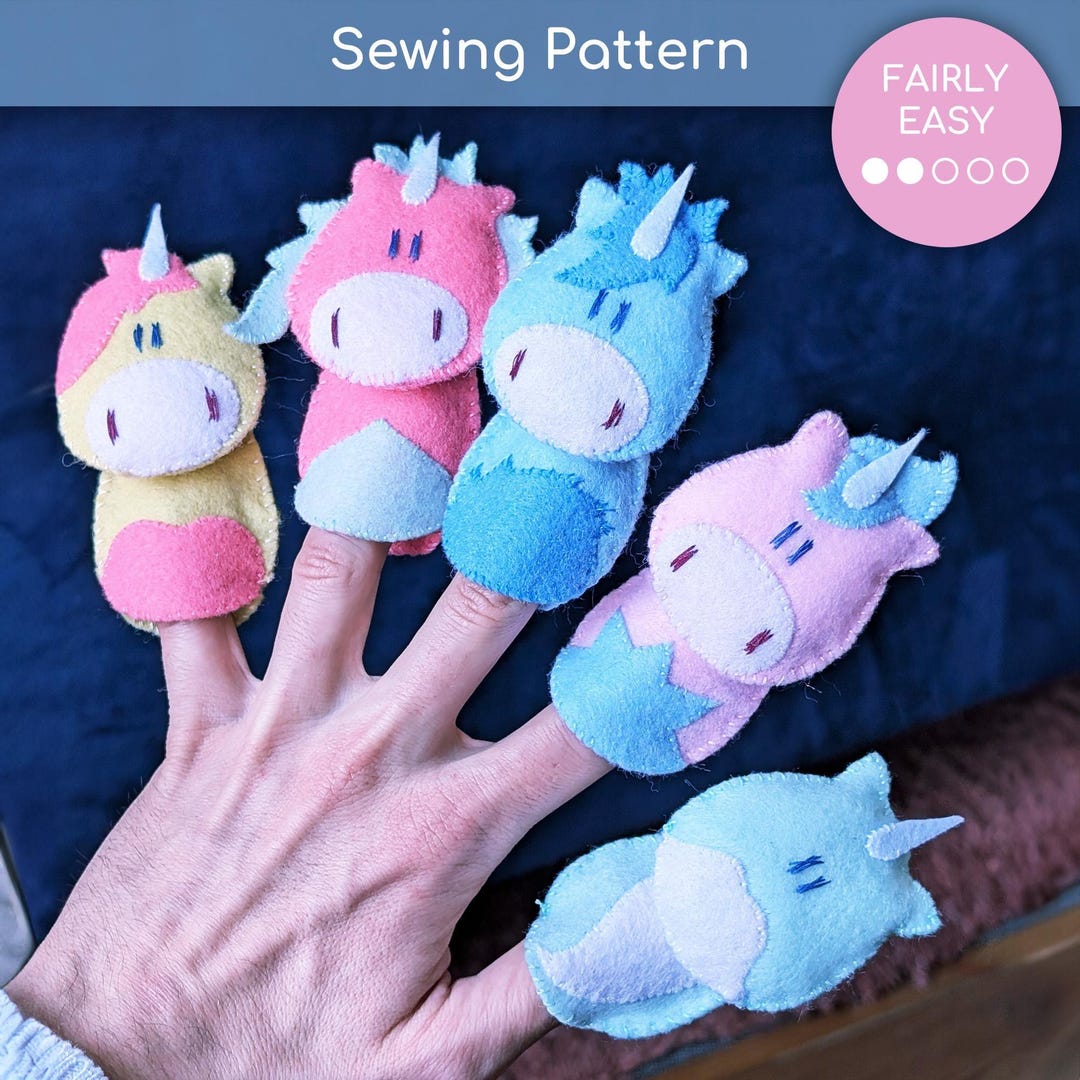 Unicorn Finger Puppets, Sewing Pattern PDF – Felt Toy DIY – Hand Sewing ...