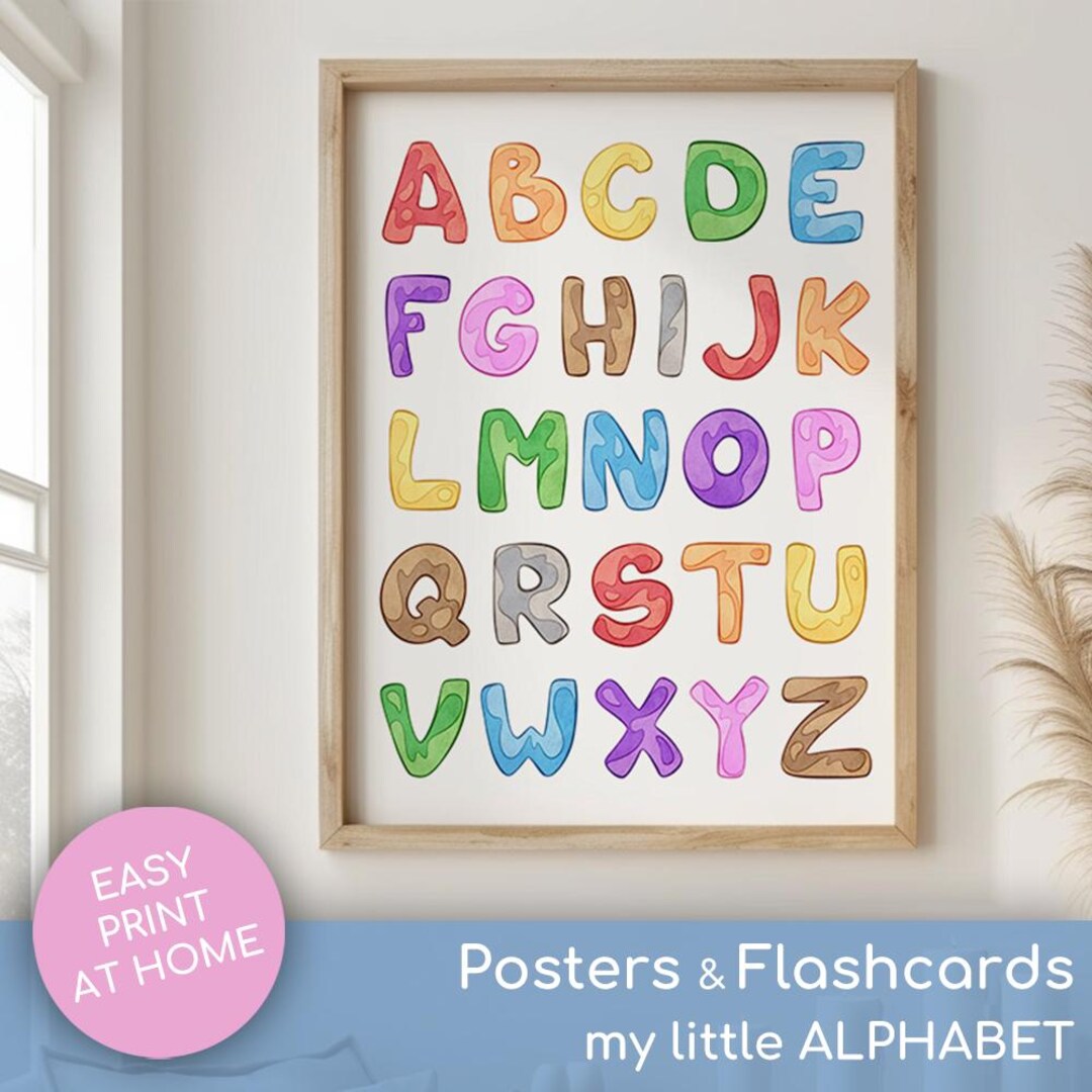 Colorful Alphabet Chart: ABC Printable Posters & Flashcards (digital ...