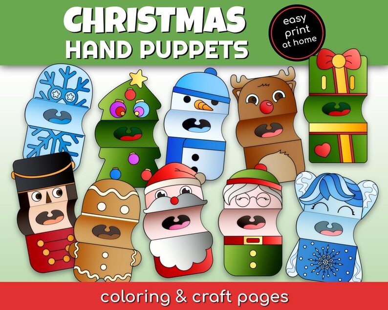 Christmas Hand Puppets for Kids - DIY Holiday Coloring & Craft ...