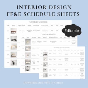 Interior Design FF&E Schedule Template: Canva Editable (digital ...
