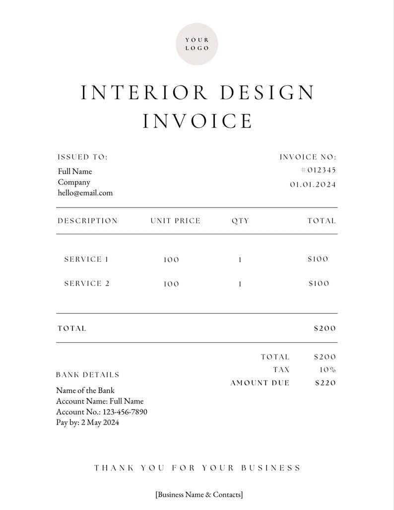 Interior Design Invoice Template: Editable E-design Contract (canva) - Etsy