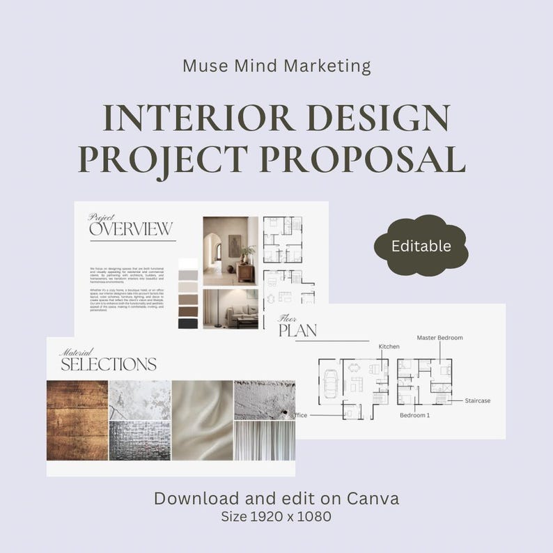 Interior Design Project Proposal Template - Editable Mood Board (canva ...