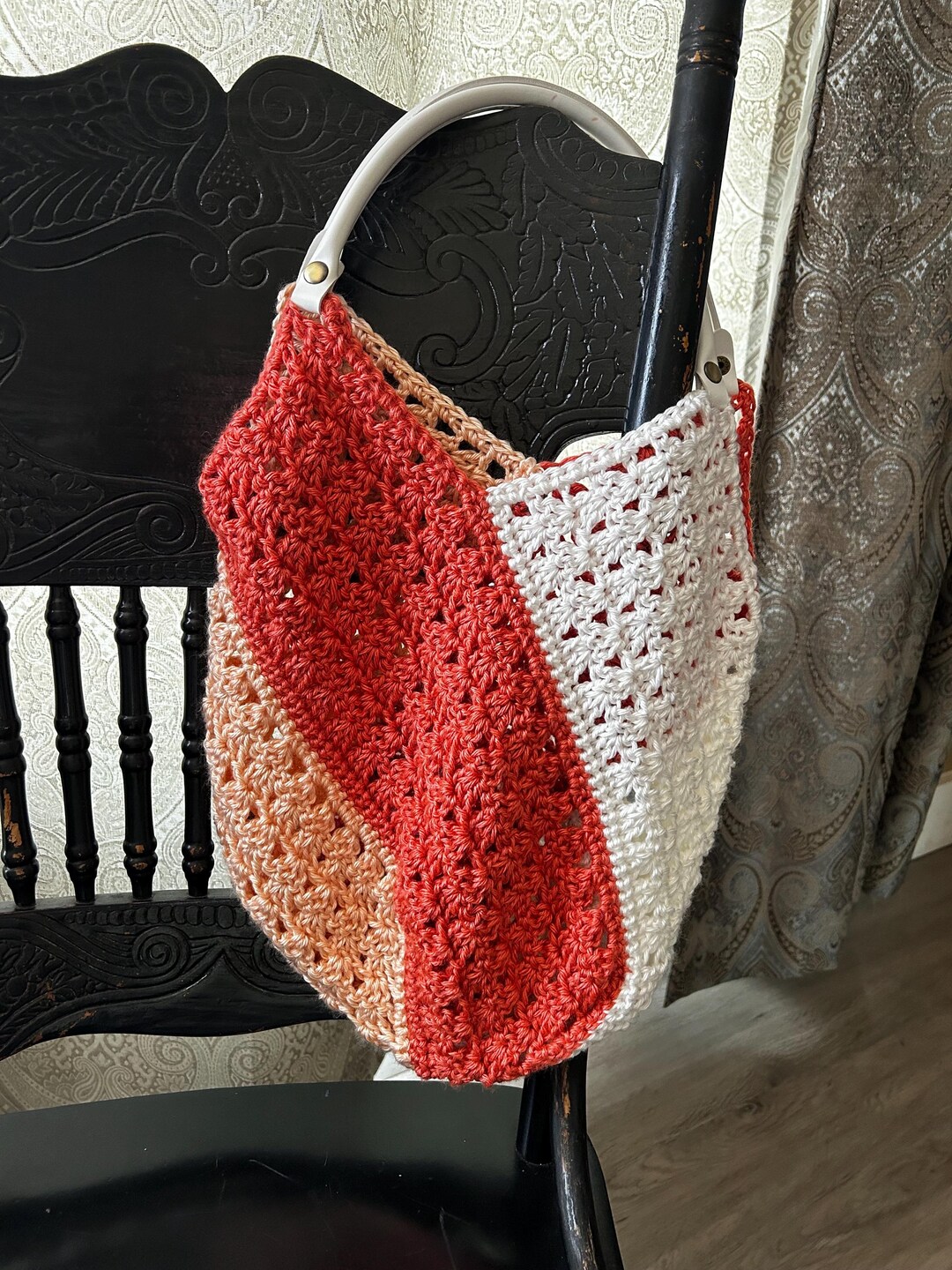 Handmade Crocheted Purse Granny Rectangle, Boho Bag, Market Bag, Coral ...