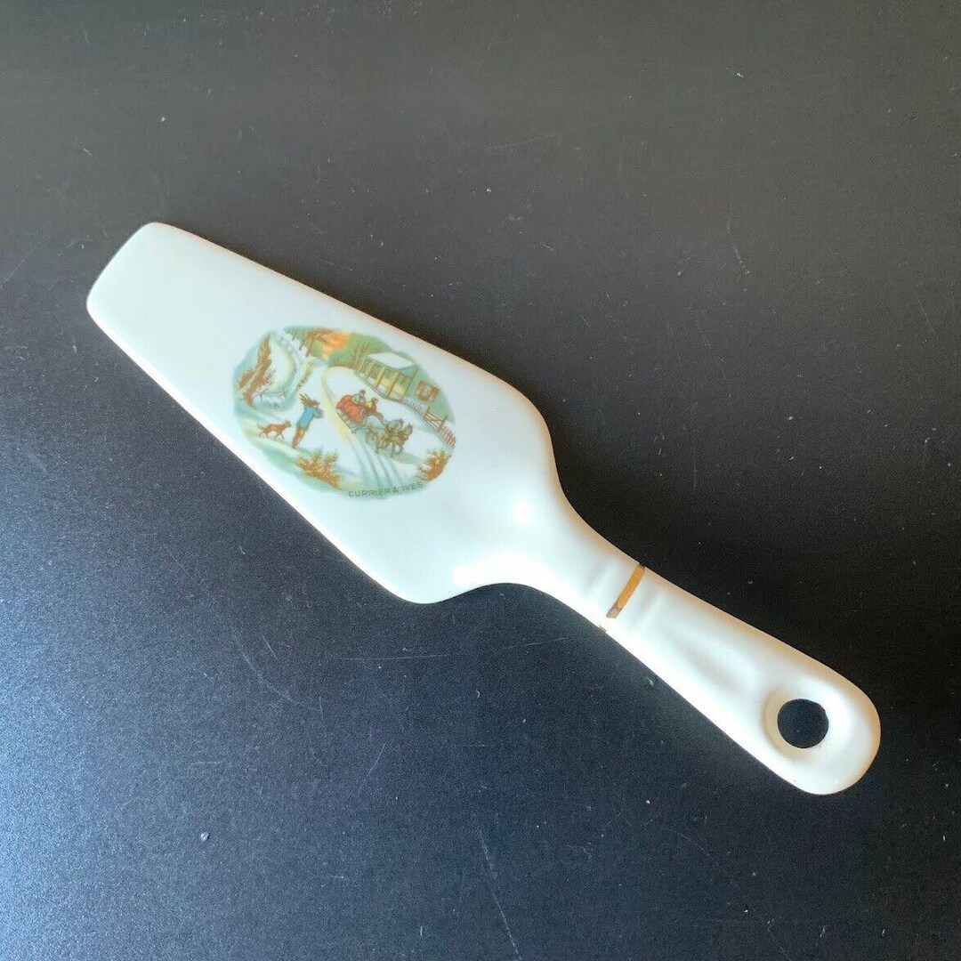 Vtg Harkerware Currier Ives Porcelain Ceramic Pie Server Homestead ...