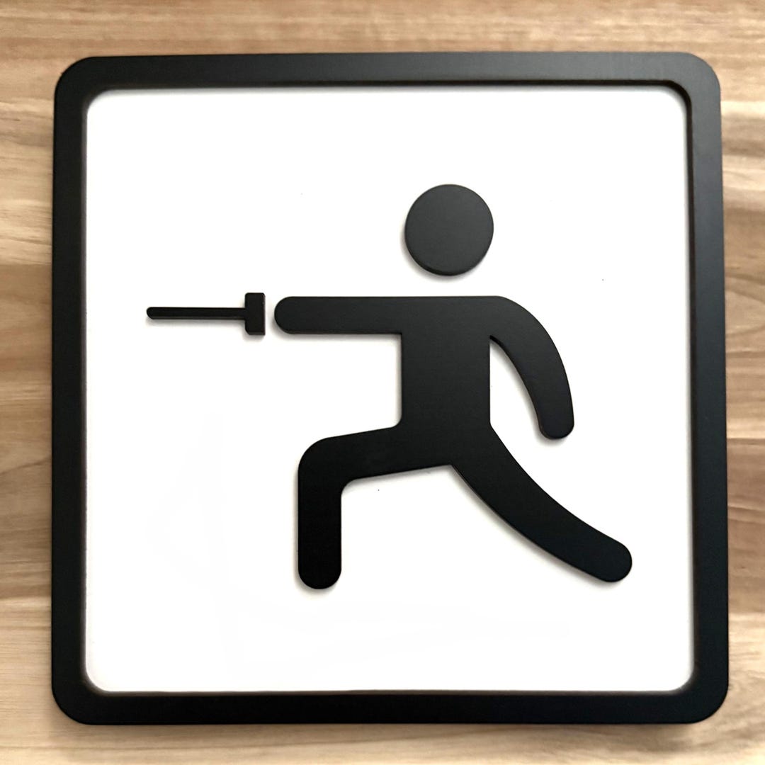 Fencing Sports Stick Figure, Black on White, Handcrafted Wooden Shelf ...