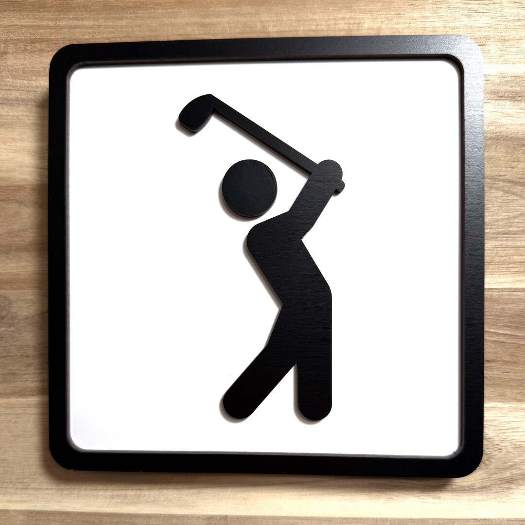 Golf Stick Figure, Black on White, Handcrafted Wooden Shelf Sign ...