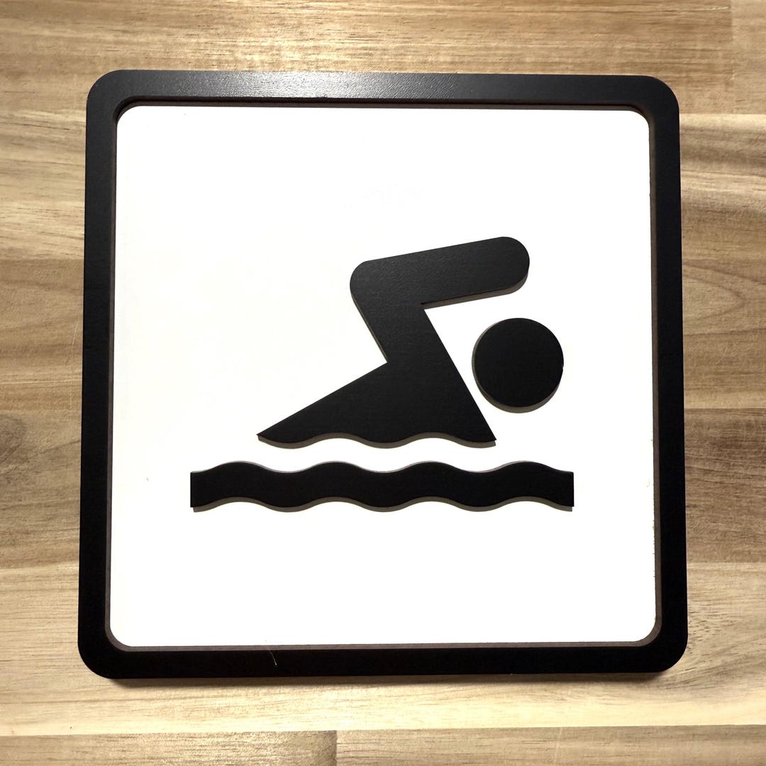 Swimming Sports Stick Figure, Black on White, Handcrafted Wooden Shelf ...