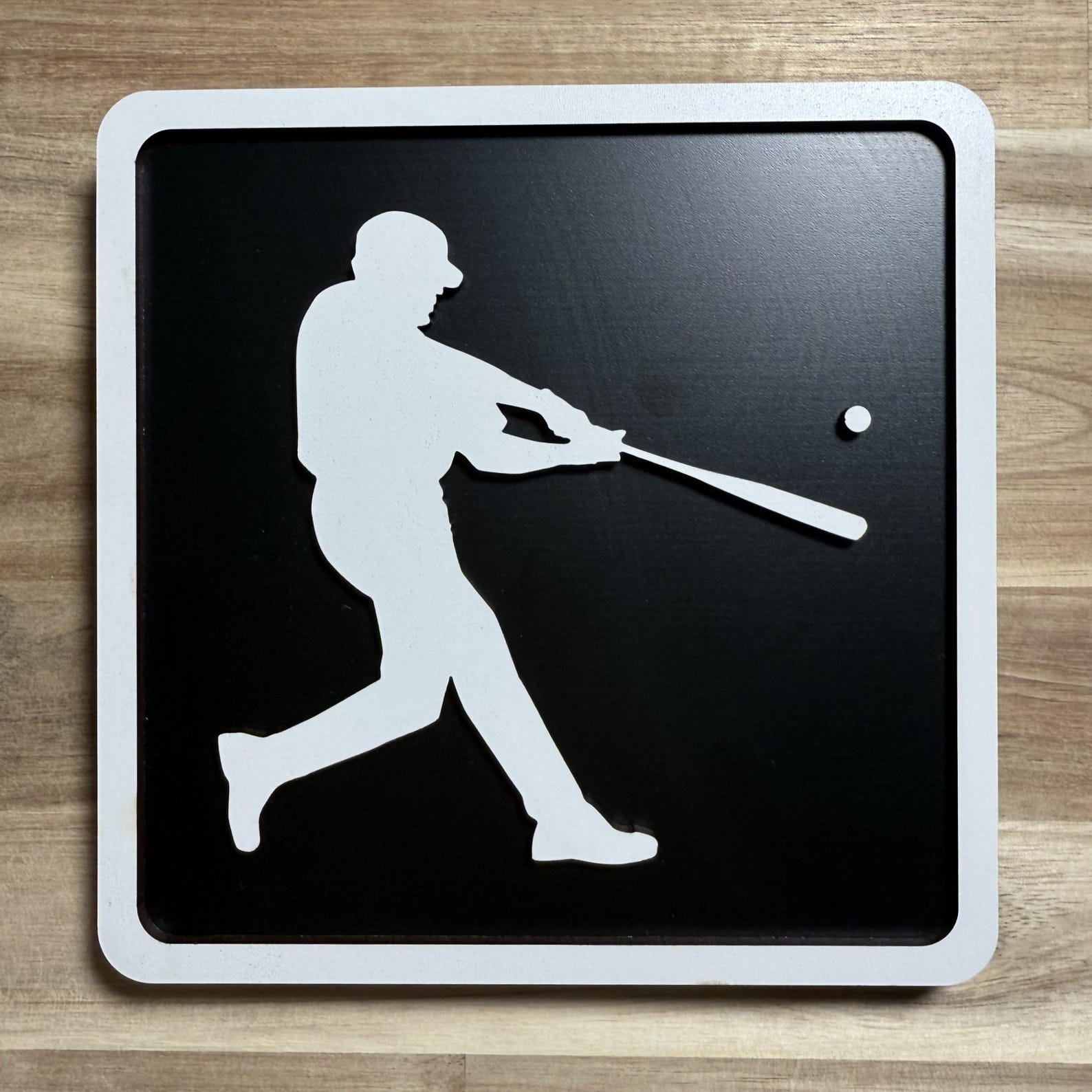 Baseball Batter With Ball Sports Figure, White on Black, Handcrafted ...